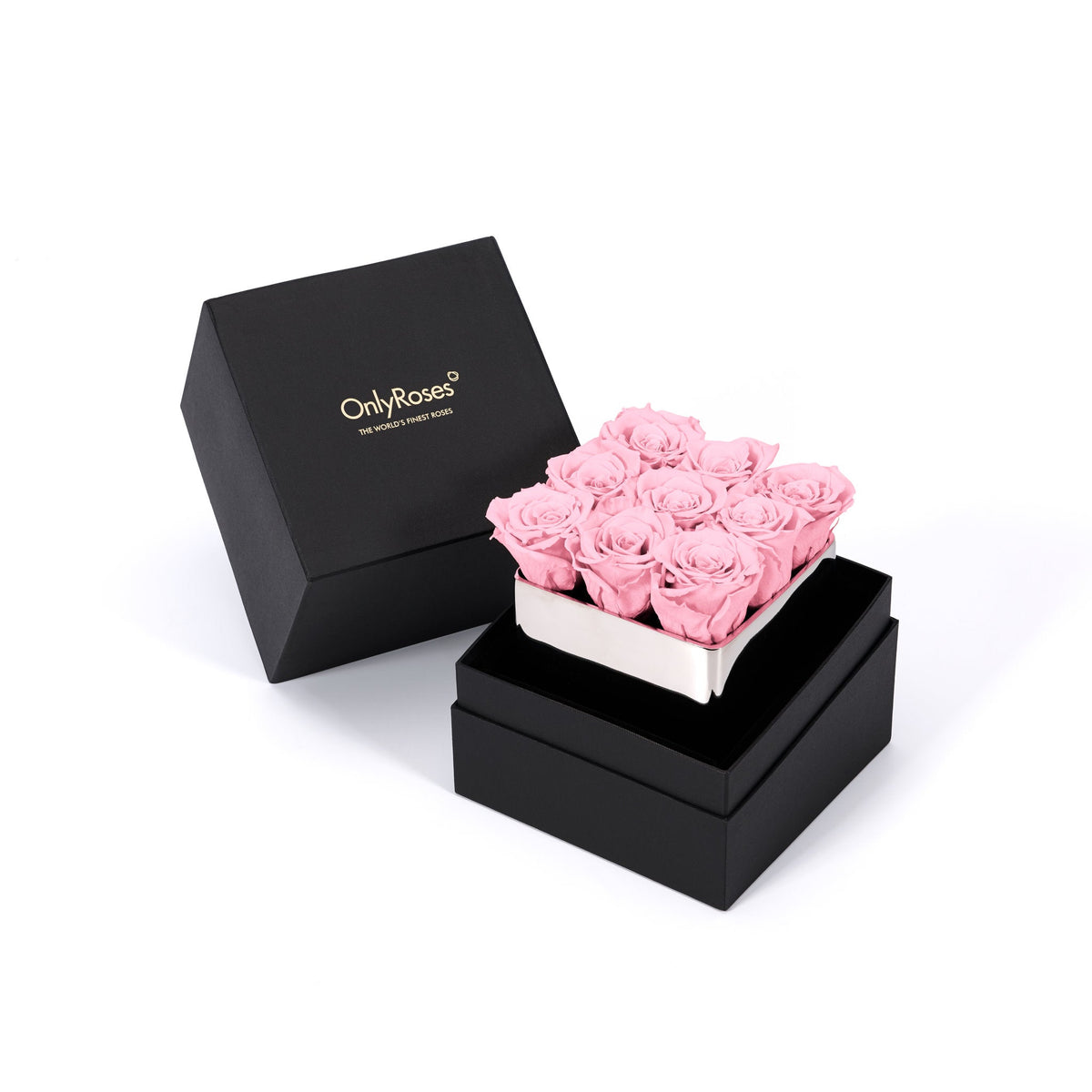 Infinite Rose Silver Cube - Pink Tones | Luxury Roses London | OnlyRoses UK